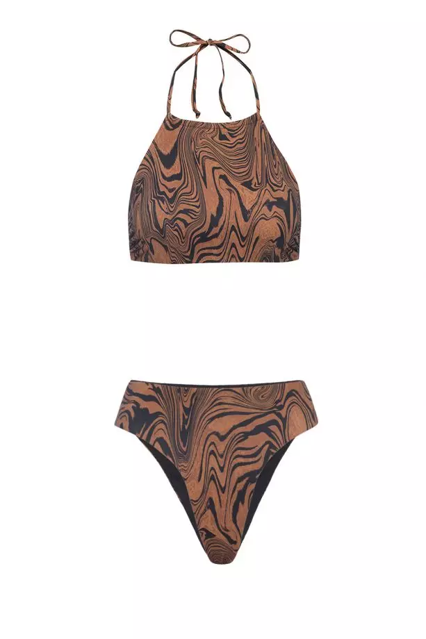 halter luhur jeung handap di print macan, bikini pangalusna