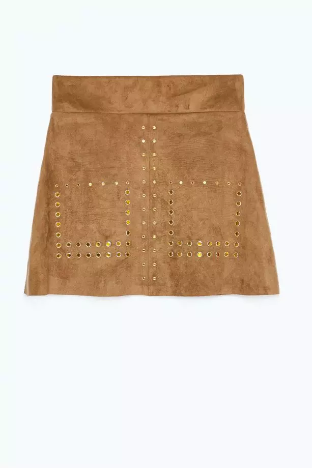 Zara Stud Detail Suede Skirt