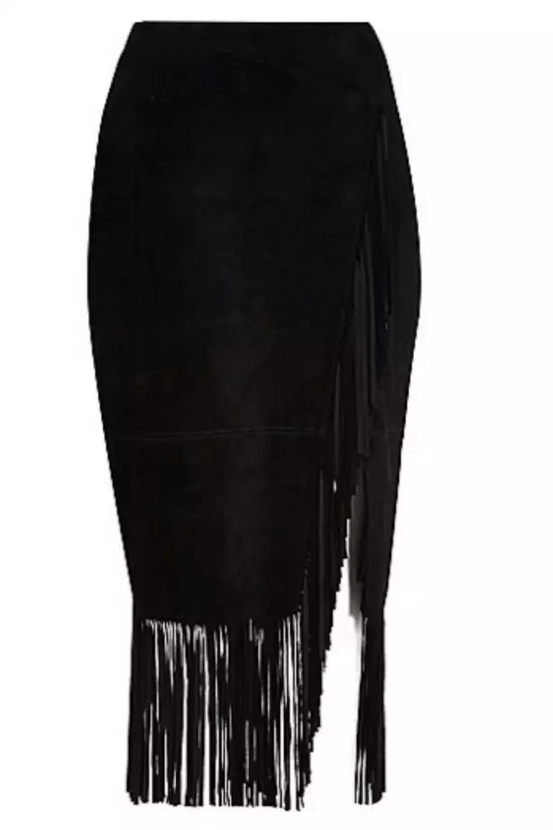 River Island Black Suede Fringed Skirt