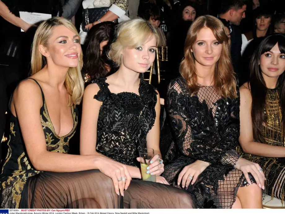 Abby Clancy, Nina Nesbitt i Millie Mackintosh u Julien Macdonald na London Fashion Weeku AW14