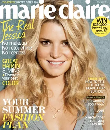 Jessica Simpson op de cover van de Amerikaanse Marie Claire zonder make-up