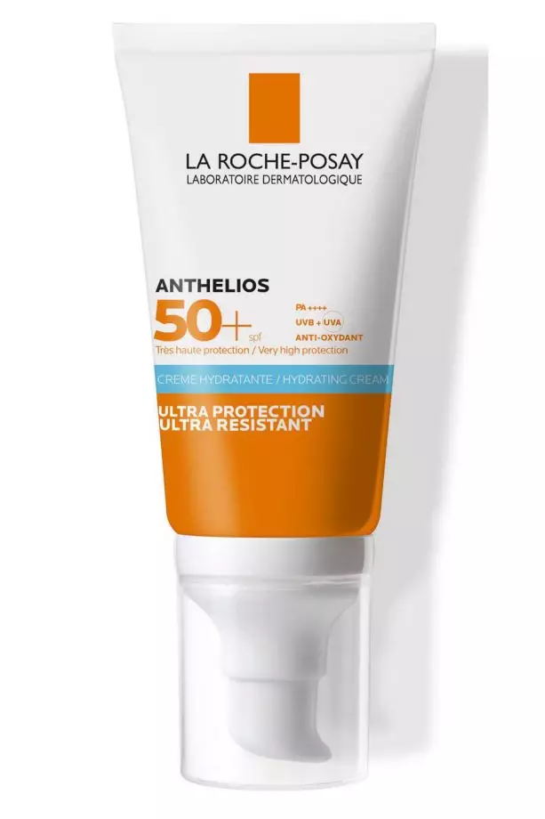 La Roche-Posay Anthelios Ultra Hydrating SPF 50+ - krim panonpoé pangsaéna pikeun kulit poék