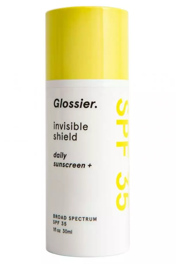 Glossier invisible shield SPF 35 - krim panonpoé pangsaéna pikeun kulit poék