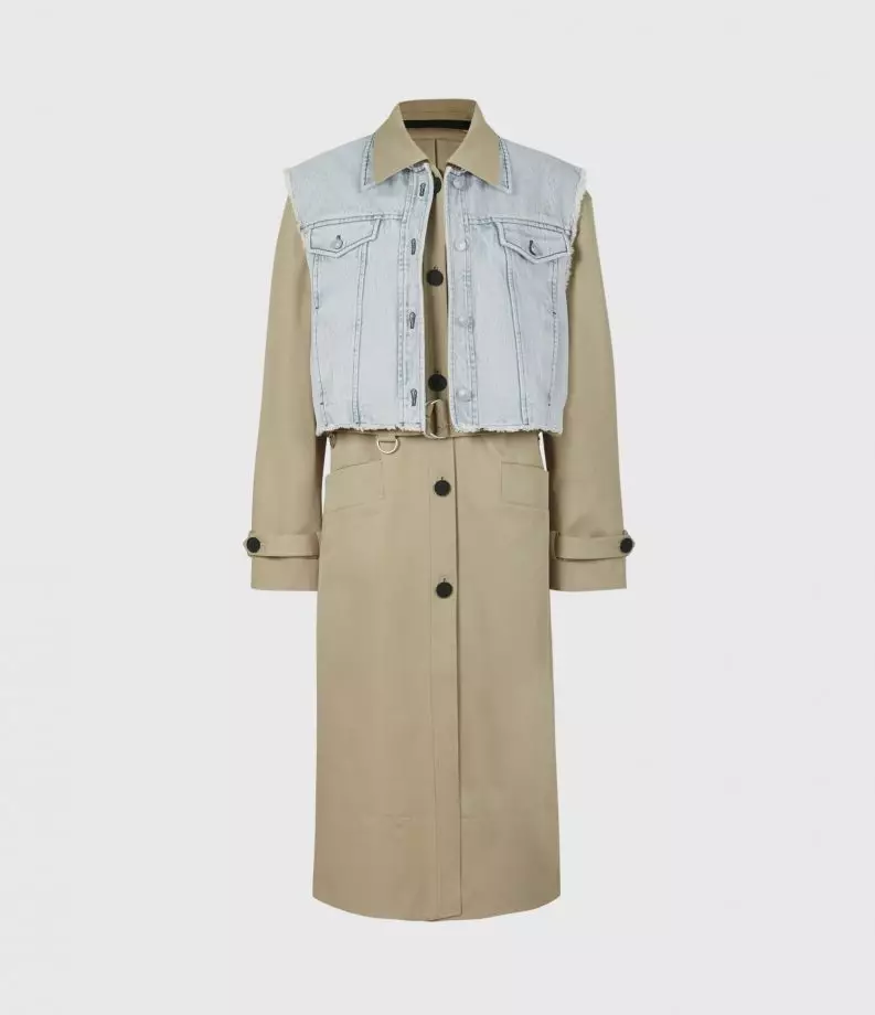 denim eta beige trench coat, trench beroki onenak