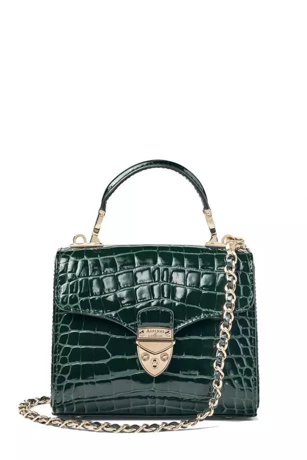 Aspinal tərəfindən parlaq patentli croc print həmişəyaşıl Mayfair mini çanta