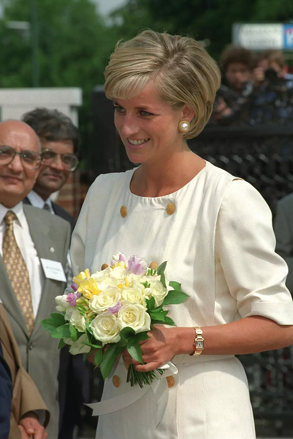 prinses Diana wat 'n Cartier-horlosie dra