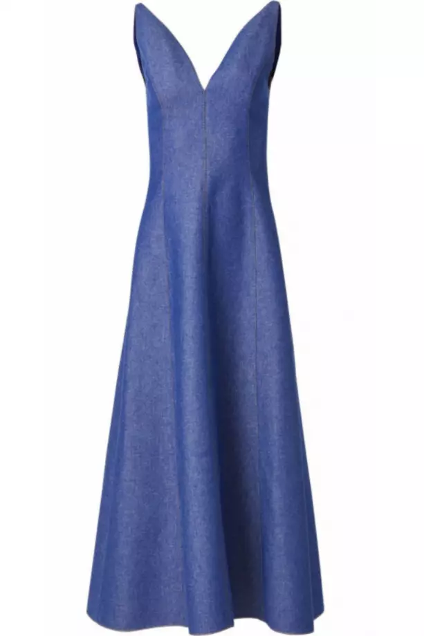 I-Carolina Herrera V-neck Denim Midi Dress - i-meghan markle fashion brand